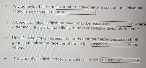 Solved Any behavior that benefits another individual at a | Chegg.com