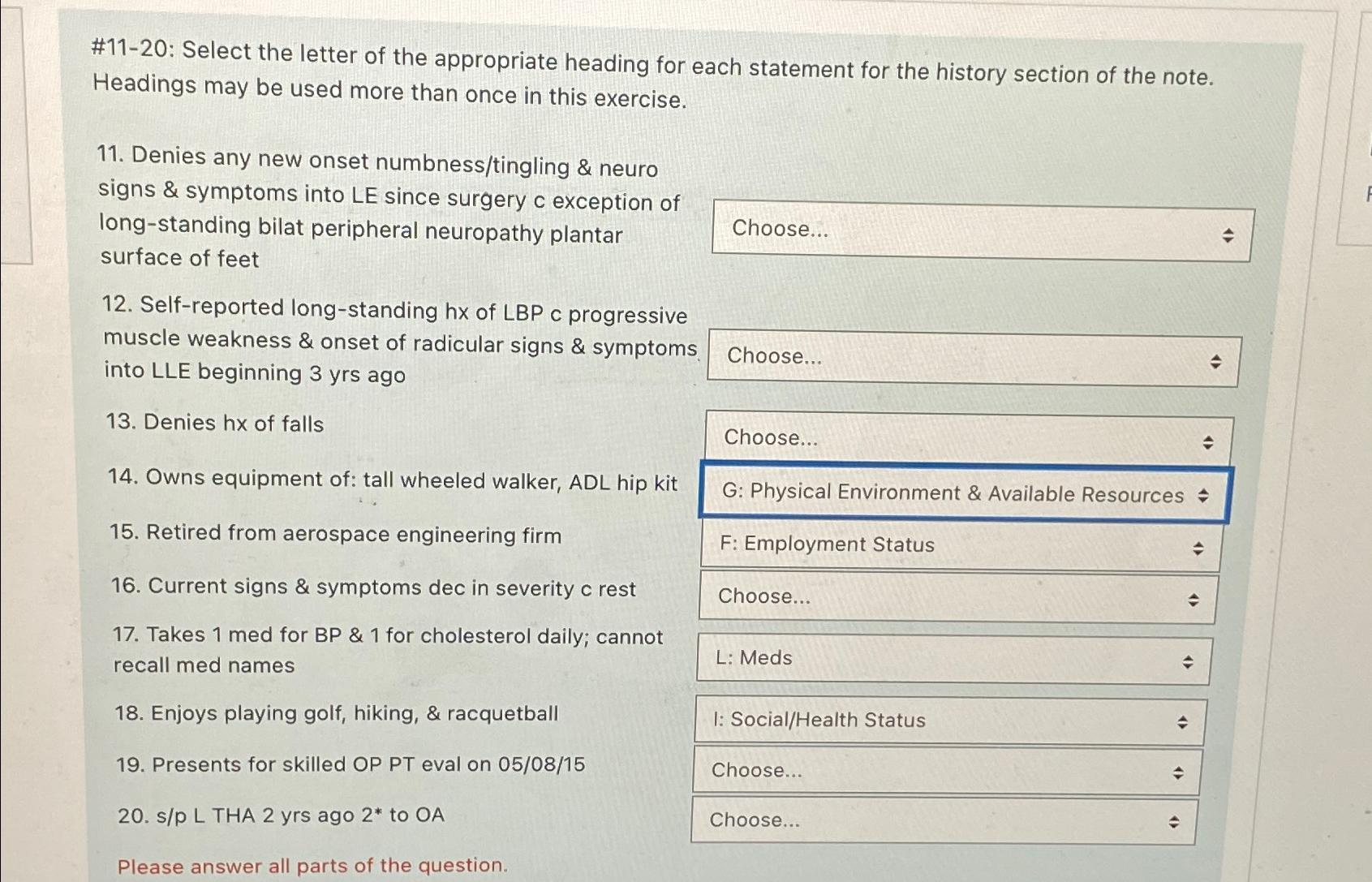 Solved #11-20: Select the letter of the appropriate heading | Chegg.com
