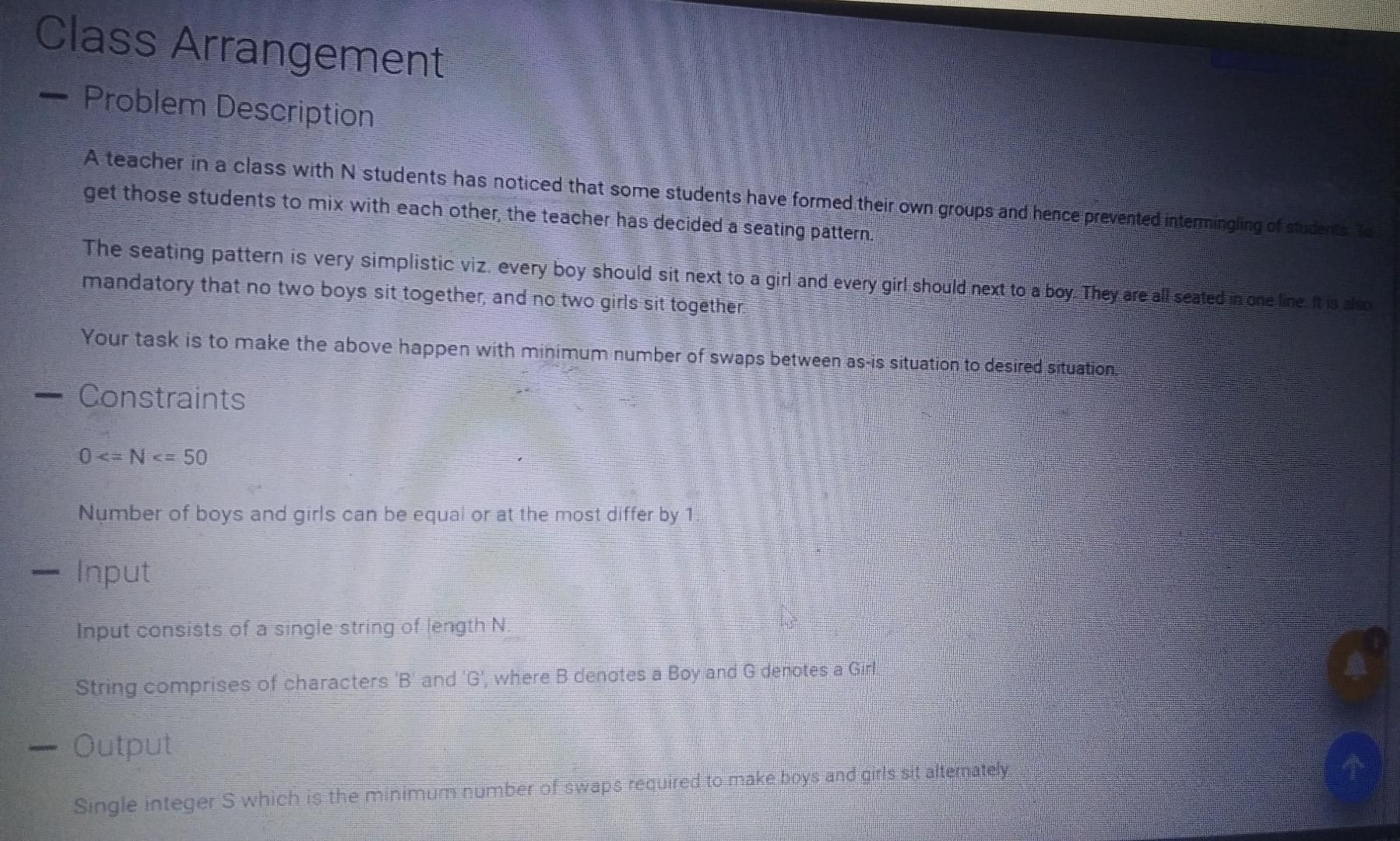 Solved Class Arrangement - Problem Description A teacher in | Chegg.com