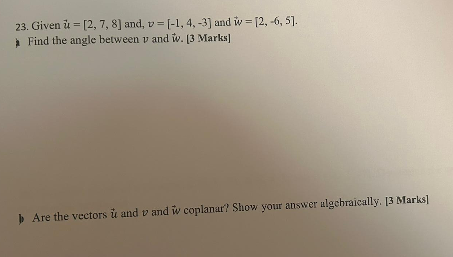 Solved Given vec(u)=[2,7,8] ﻿and, v=[-1,4,-3] ﻿and | Chegg.com