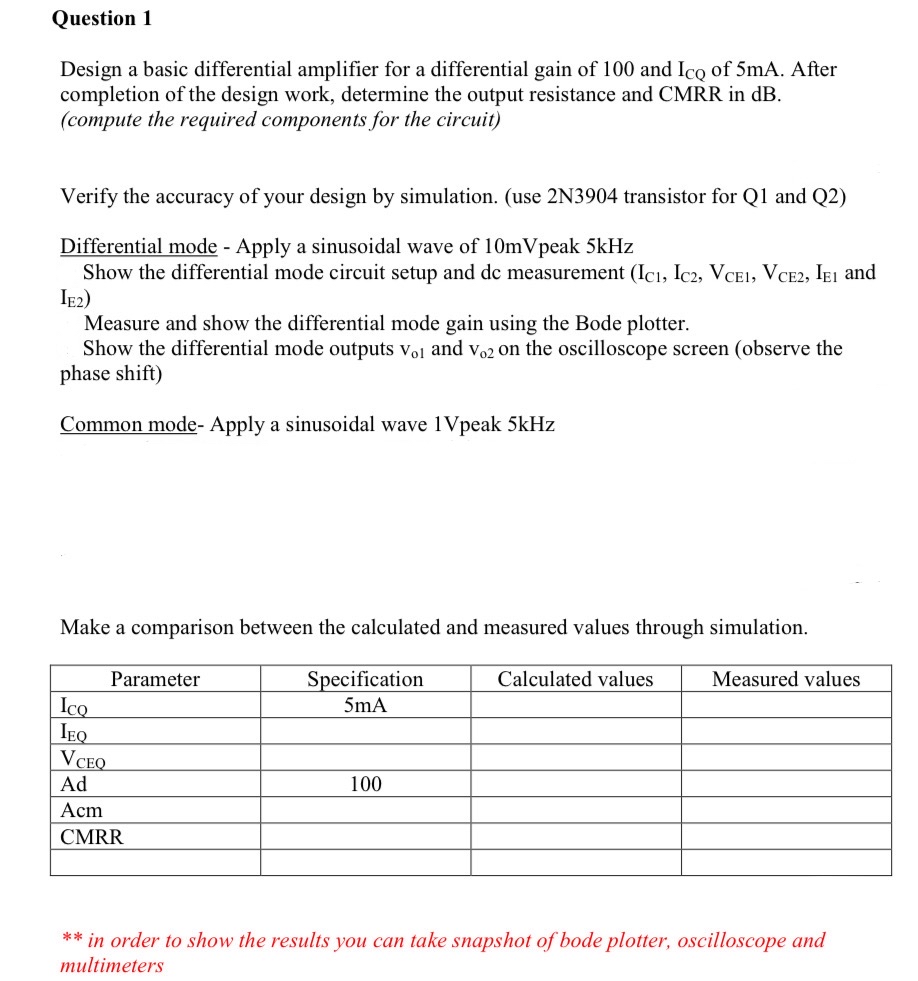 Solved Solution and Multisim Question 1Design a basic | Chegg.com