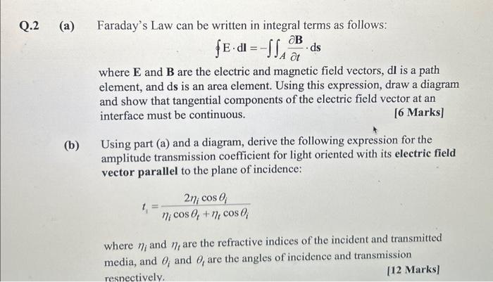 Solved (a) Faraday's Law can be written in integral terms as | Chegg.com