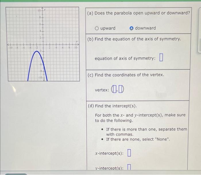 Solved 10-13 (a) Does the parabola open upward or downward? | Chegg.com