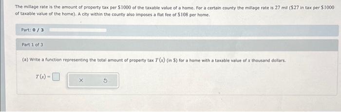 Solved The millage rate is the amount of property tax per | Chegg.com