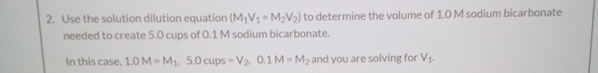 Solved Use the solution dilution equation )=(M2V2 ﻿to | Chegg.com