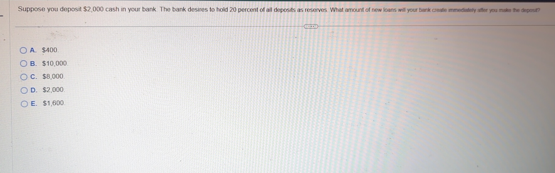 Solved Suppose you deposit $2,000 cash in your bank. The | Chegg.com Solved Suppose you deposit $2,000 cash in your bank. The | Chegg.com