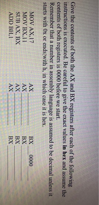 Solved Give the contents of both the AX and BX registers | Chegg.com