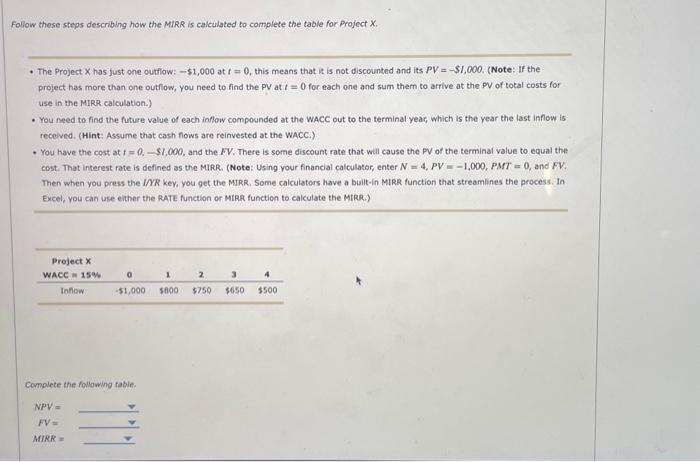 Solved Follow these steps describing how the MIRR is | Chegg.com
