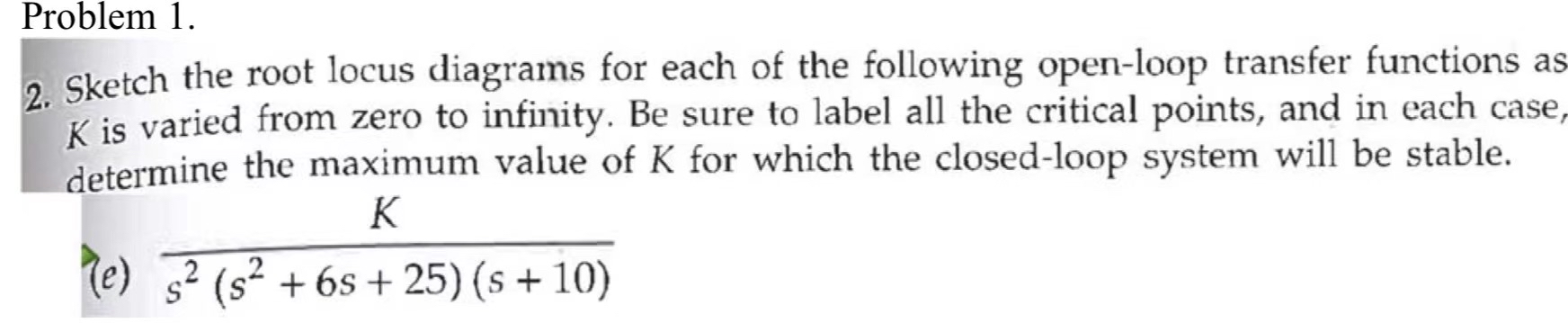 Solved Problem 1.2. ﻿Sketch the root locus diagrams for each | Chegg.com