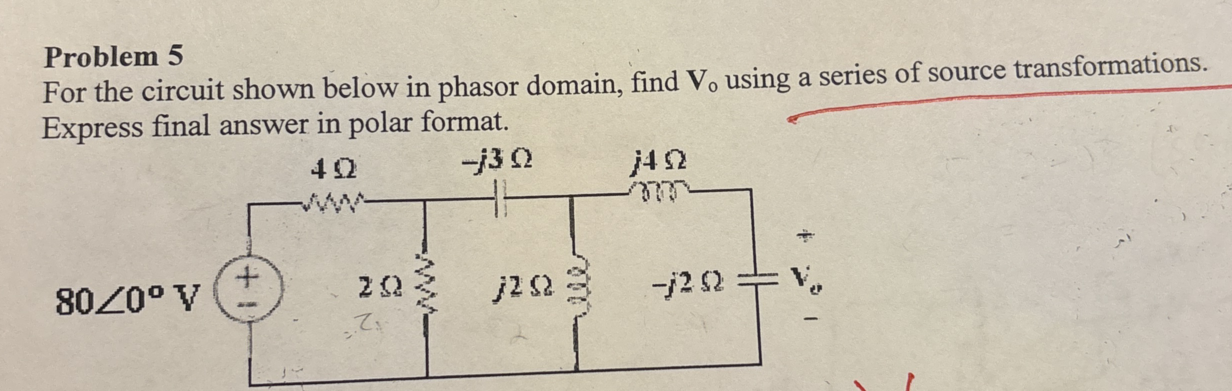 Problem 5For the circuit shown below in phasor | Chegg.com