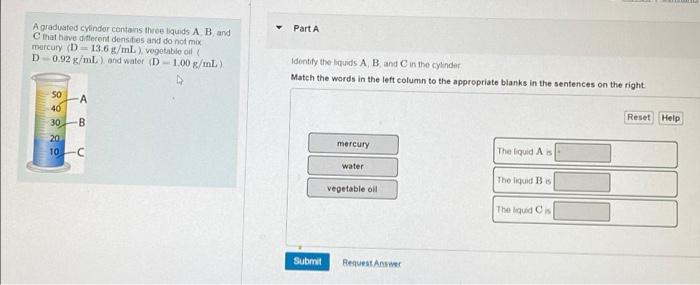 Solved Part A A graduated cylinder contains three liquids AB | Chegg.com