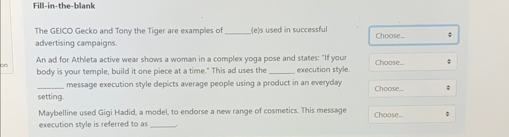 Solved Fill-in-the-blankThe GEICO Gecko and Tony the Tiger | Chegg.com