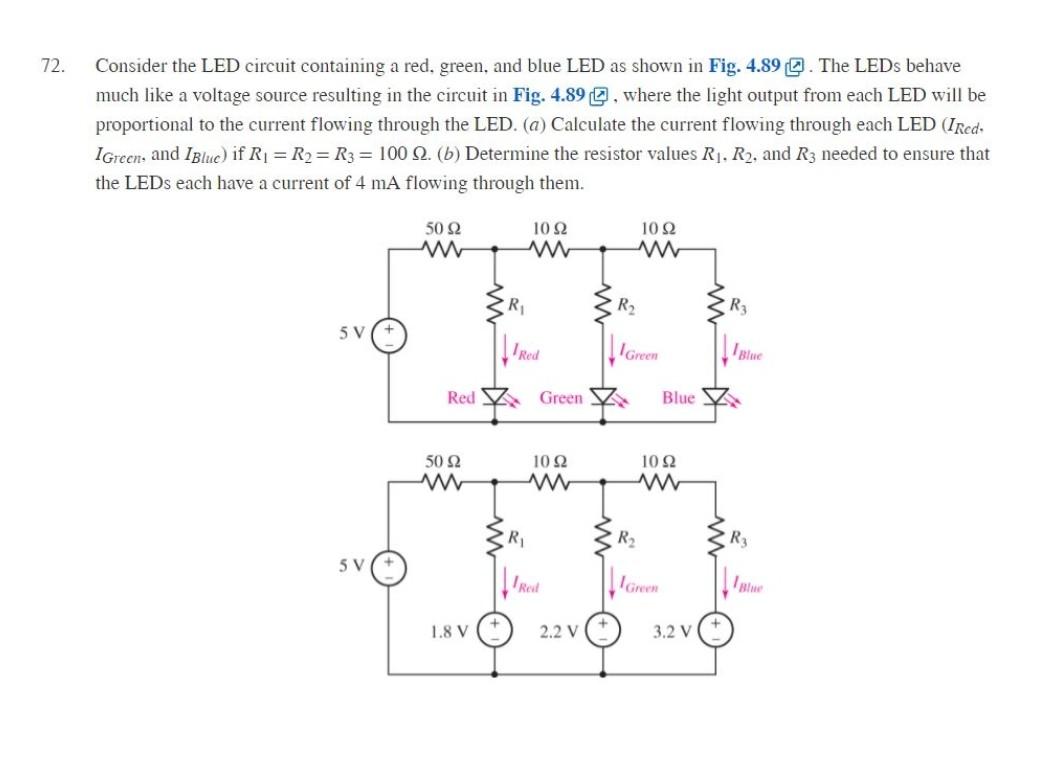 Solved Consider the LED circuit containing a red, green, and | Chegg.com