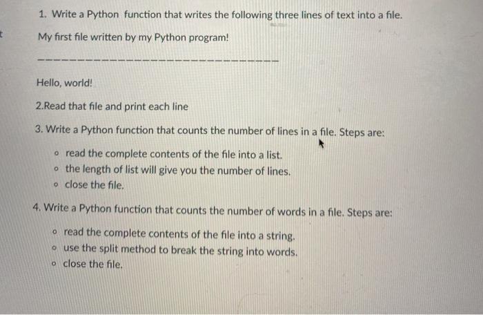 Solved 1. Write a Python function that writes the following | Chegg.com