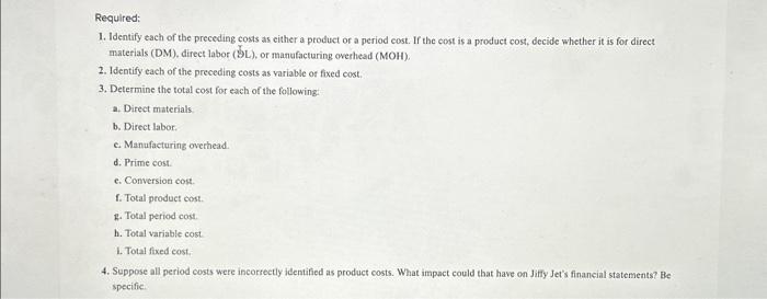 Solved LO 1-4 PA1-3 Classifying Costs; Calculating Total | Chegg.com
