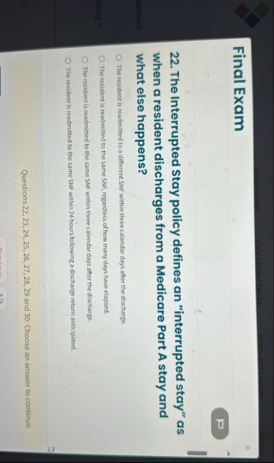 Solved Final Exam22. ﻿The Interrupted Stay policy defines an | Chegg.com