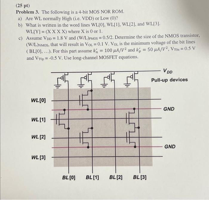 Solved Problem 3. The following is a 4-bit MOS NOR ROM. a) | Chegg.com