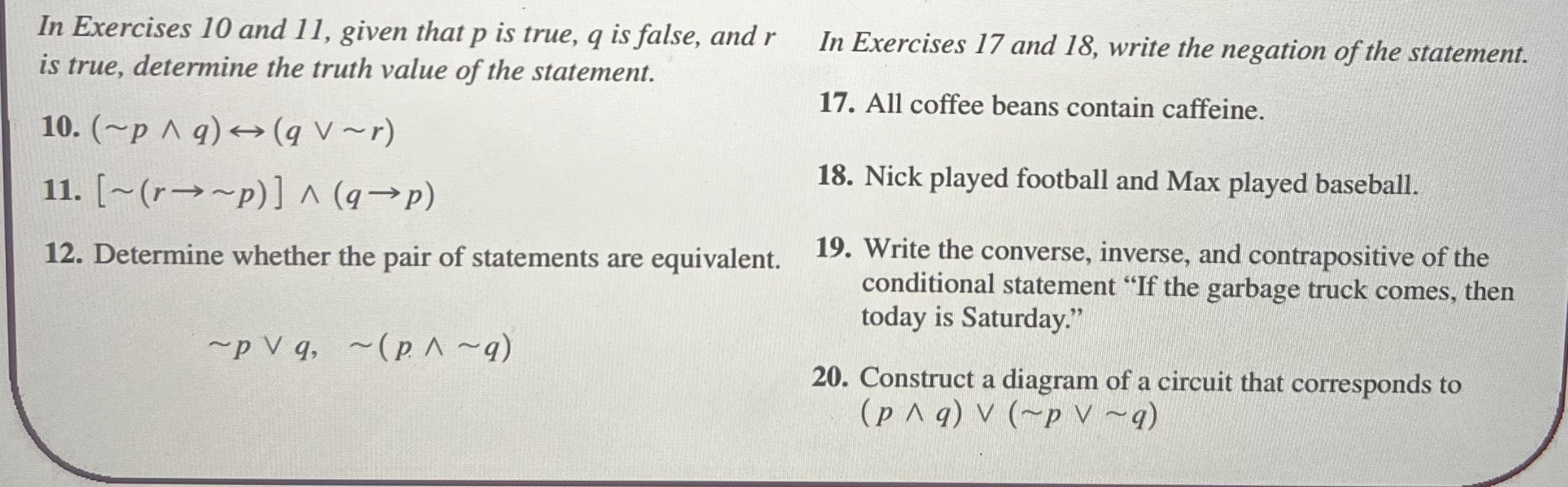 Solved Please answer Questions 10,11,12,17,18,19,20 ﻿And | Chegg.com
