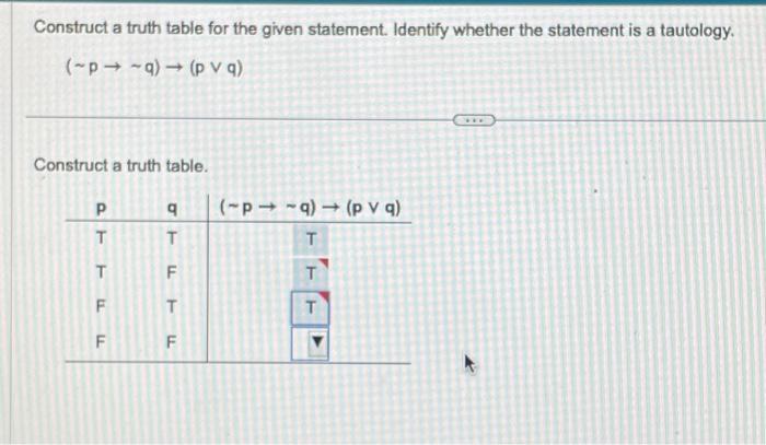 Solved Construct a truth table for the given statement. | Chegg.com