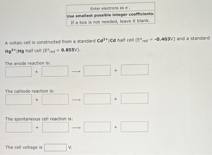 Solved A voltaic cell is constructed from a standard Cd2+∣Cd | Chegg.com