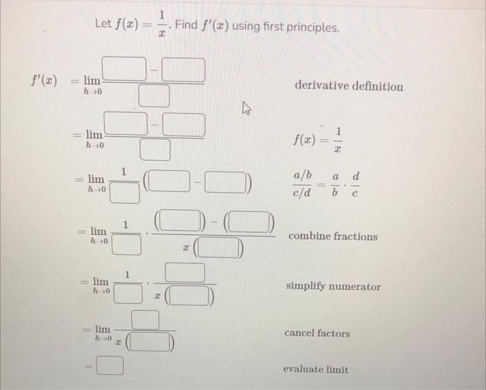 Solved Let f(x)=x1. Find f′(x) using first principles. | Chegg.com