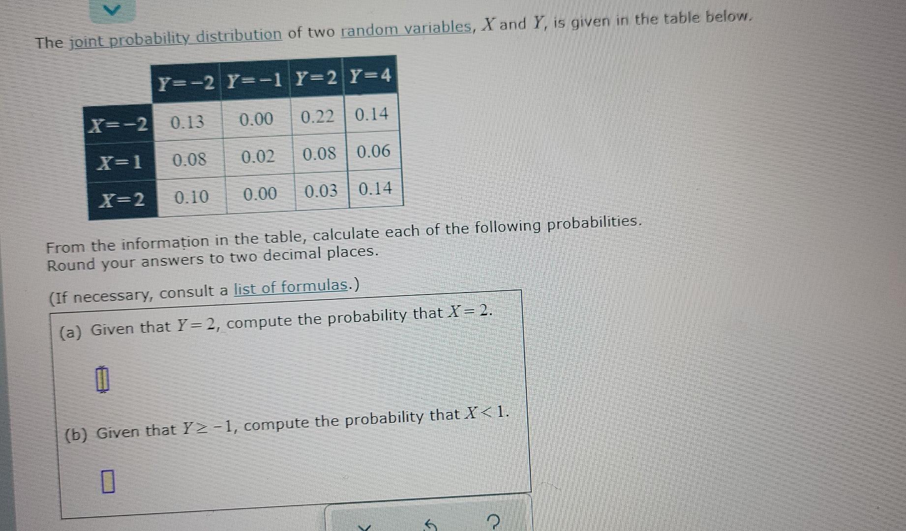 Solved The joint probability distribution of two random | Chegg.com