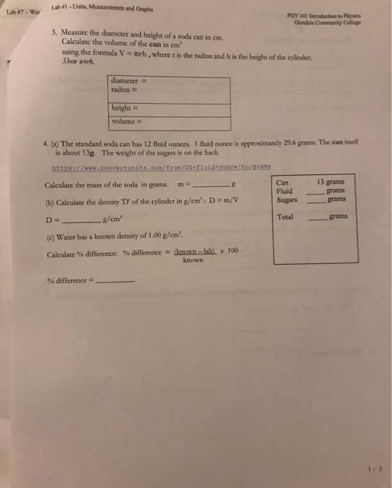 Solved Lab #1 - Units, Measurements and Graphs Lab 7 - War | Chegg.com