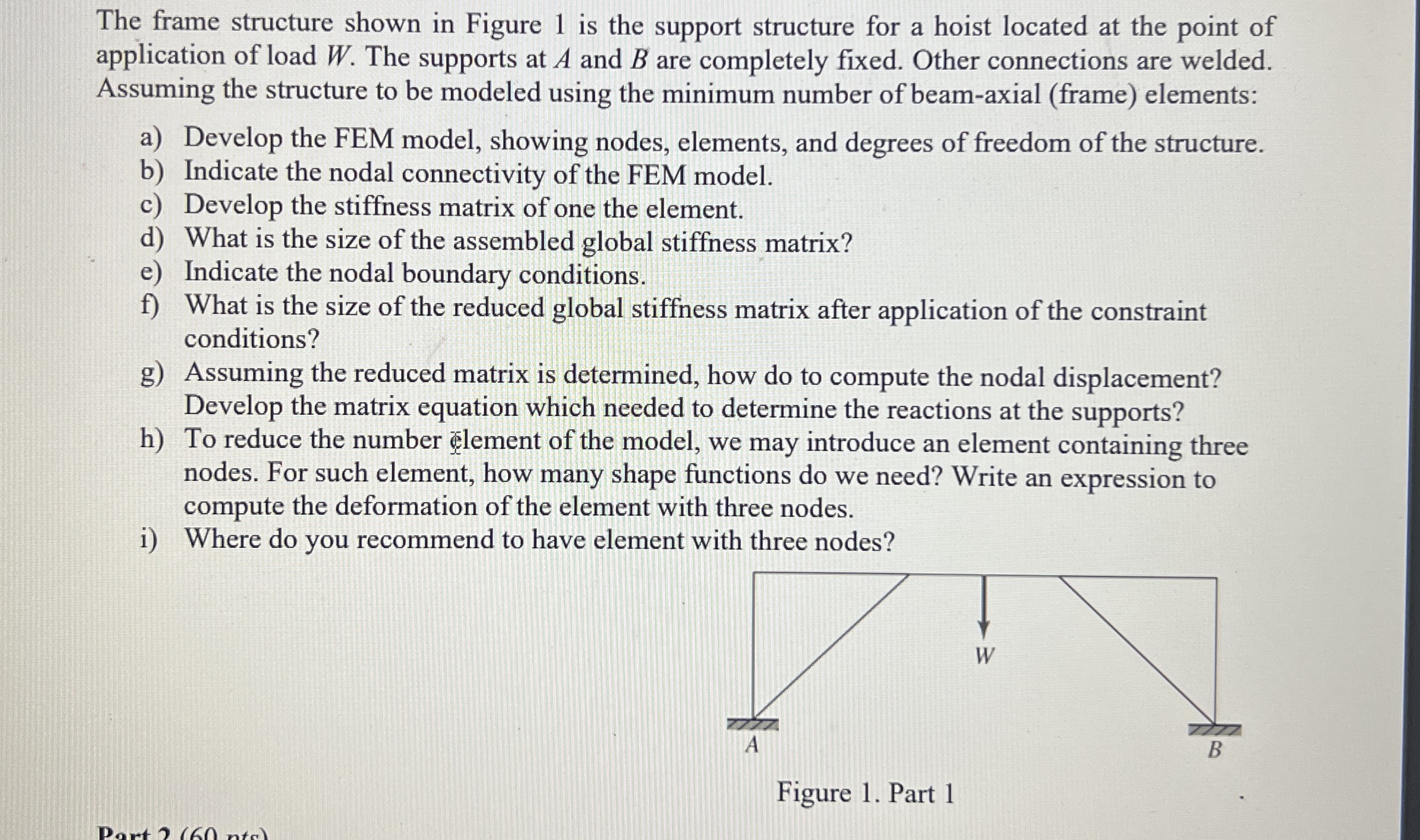 Solved The frame structure shown in Figure 1 ﻿is the support | Chegg.com