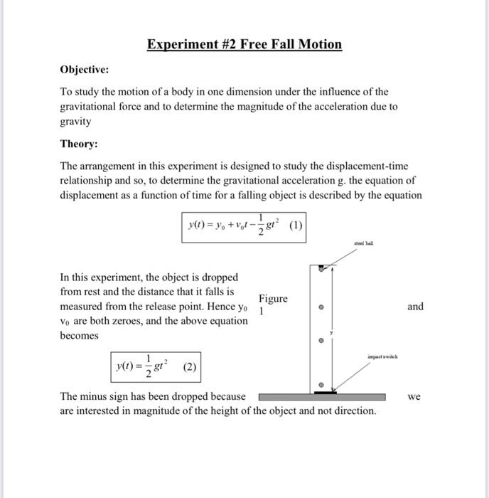 Solved Experiment #2 Free Fall Motion Data and Data | Chegg.com