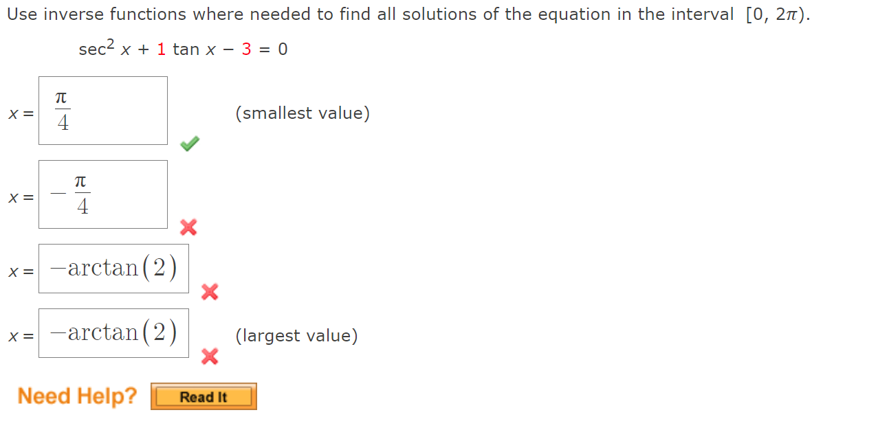 Solved Use inverse functions where needed to find all | Chegg.com