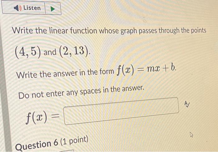 Solved Write the linear function whose graph passes through | Chegg.com