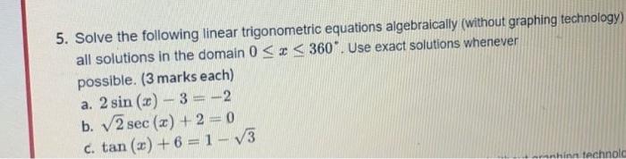 Solved 5. Solve the following linear trigonometric equations | Chegg.com