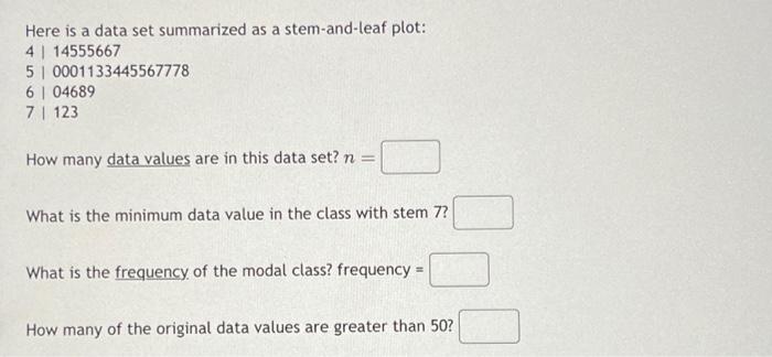 Solved Here is a data set summarized as a stem-and-leaf | Chegg.com