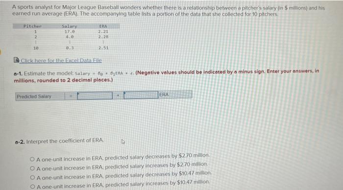 Solved A sports analyst for Major League Baseball wonders | Chegg.com