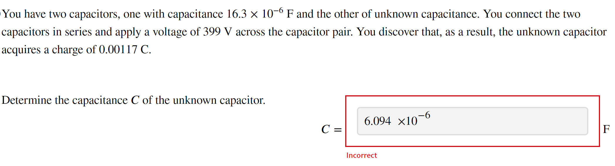 Solved You have two capacitors, one with capacitance | Chegg.com