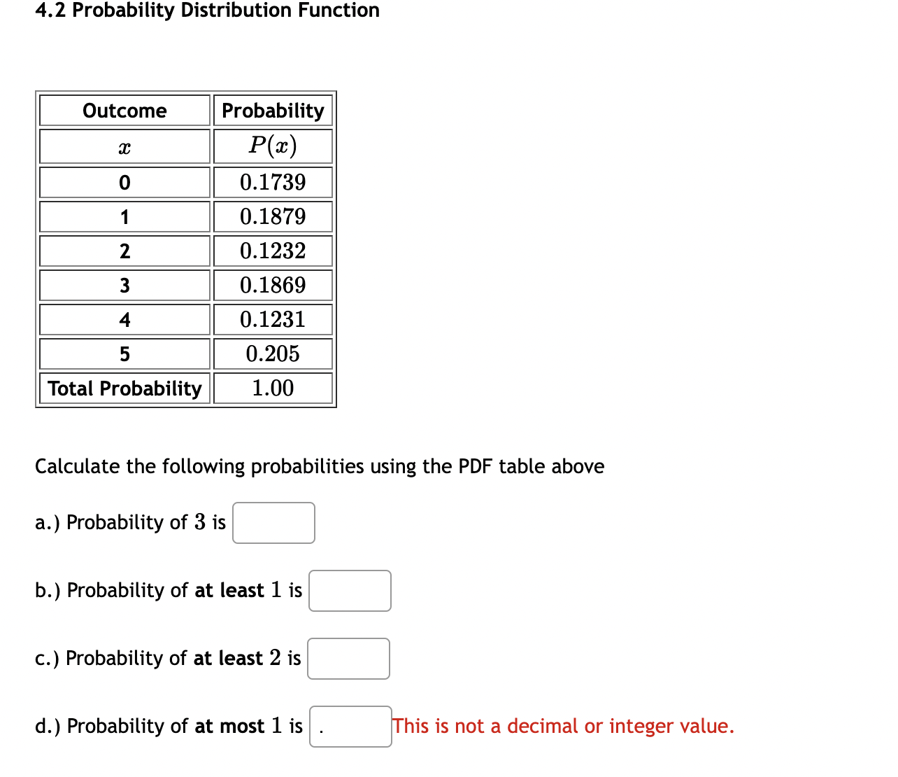 Solved 4.2 ﻿Probability Distribution FunctionCalculate the | Chegg.com