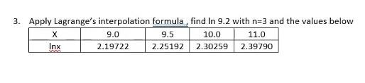 Solved 3. Apply Lagrange's interpolation formula, find In | Chegg.com