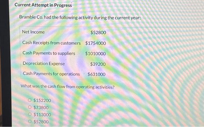 Solved Current Attempt in Progress Bramble Co. had the | Chegg.com