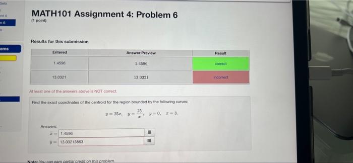 Solved MATH101 Assignment 4: Problem 6 (1 point) Results for | Chegg.com