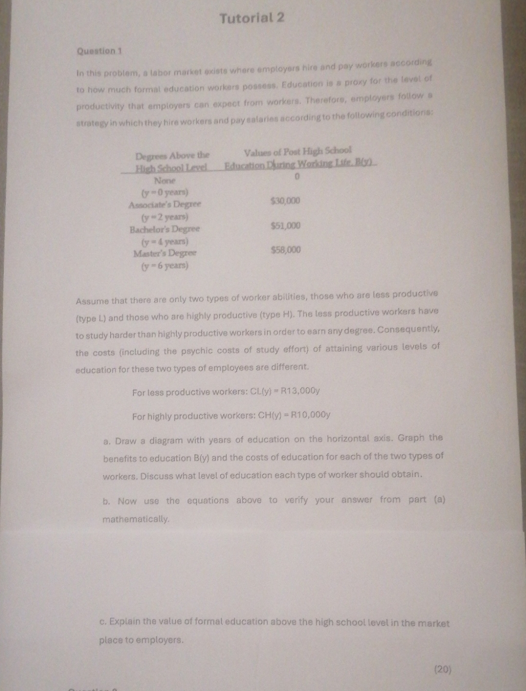 Solved Tutorial 2Question 1In this probtom, a labor market | Chegg.com