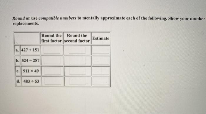 Solved Round or use compatible numbers to mentally | Chegg.com