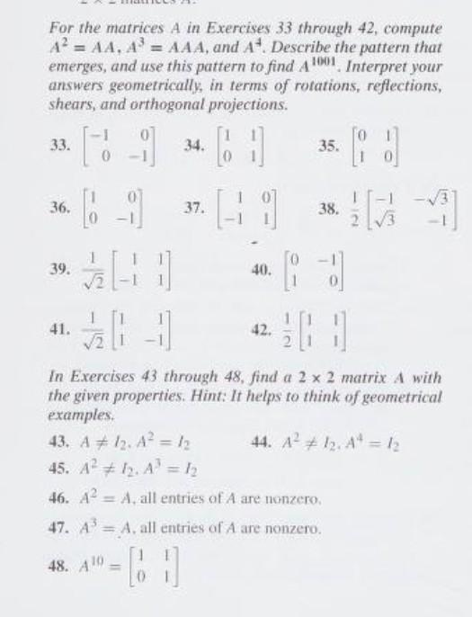 Solved For the matrices A in Exercises 33 through 42, | Chegg.com