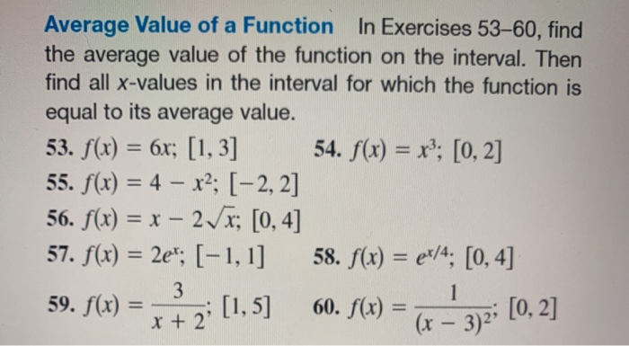 Solved Average Value of a Function in Exercises 53-60, find | Chegg.com