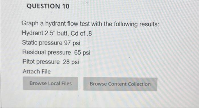 Solved QUESTION 10 Graph a hydrant flow test with the | Chegg.com