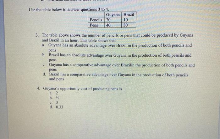 Solved Use the table below to answer questions 3 to 4 . 3. | Chegg.com