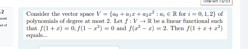 Solved Consider the vector space V={a0+a1x+a2x2:aiinR ﻿for | Chegg.com
