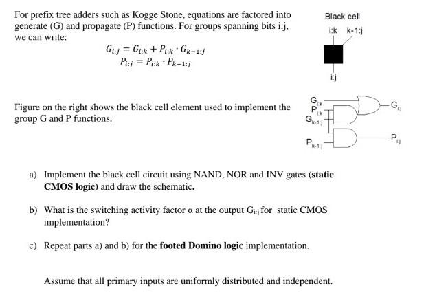 For prefix tree adders such as Kogge Stone, equations | Chegg.com