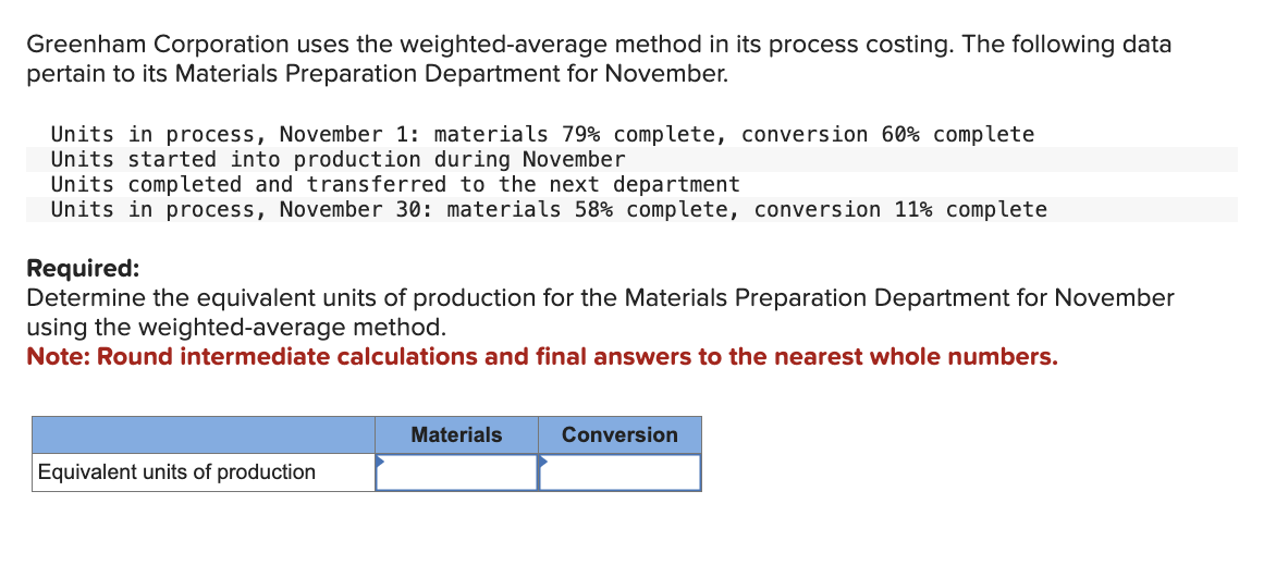 Solved Greenham Corporation uses the weighted-average method | Chegg.com