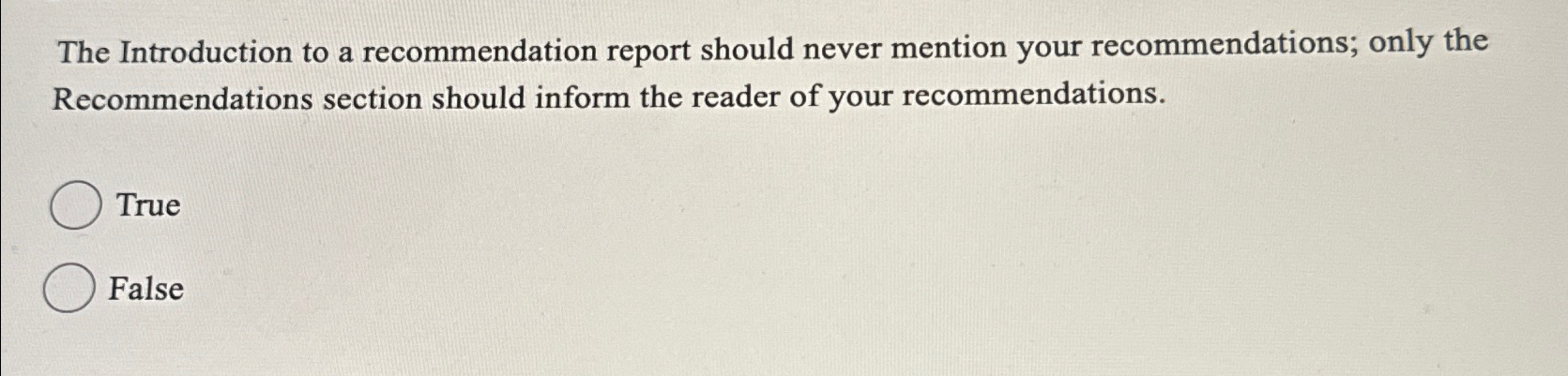 Solved The Introduction to a recommendation report should | Chegg.com