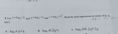 Solved Let p=logb(2) ﻿and q=logb(3) ﻿and r=logb(5)9. | Chegg.com